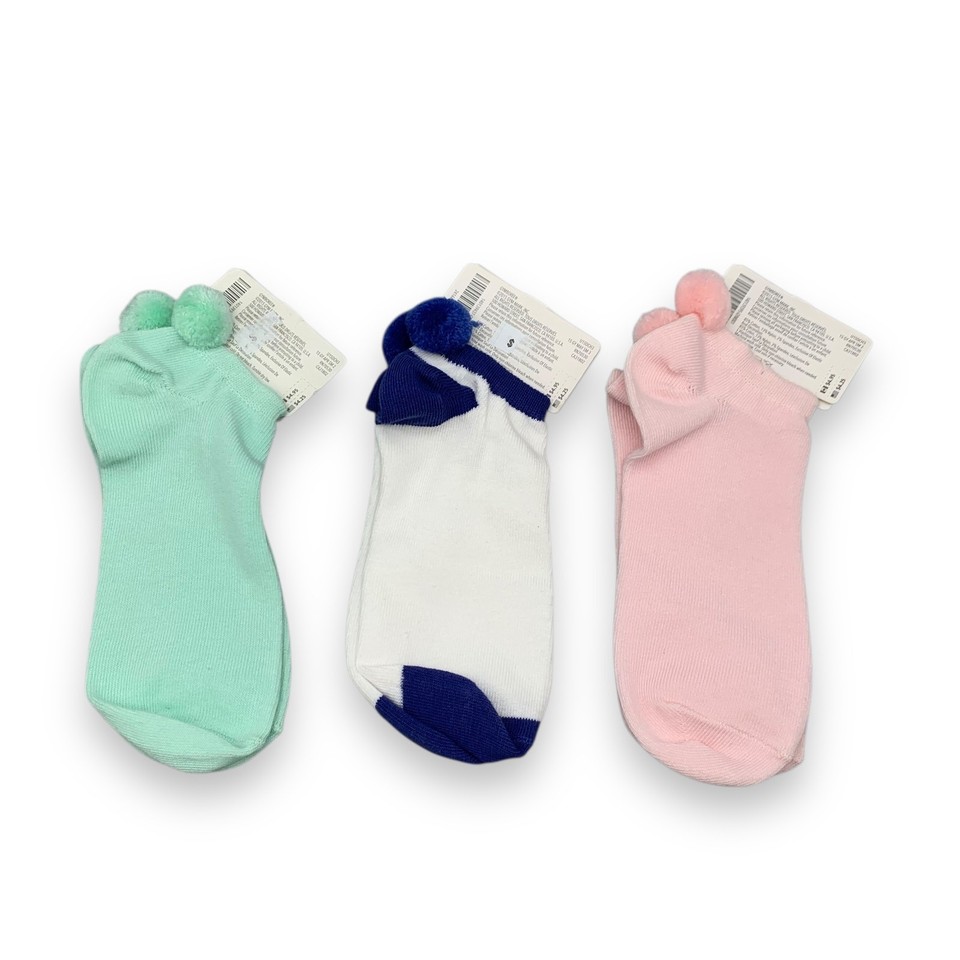 Gymboree Pom Pom Socks Girls Size M 13-2 US Pink Green Blue White Ankle ...
