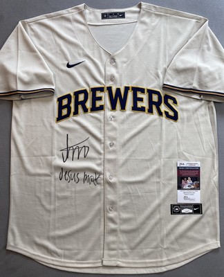 MILWAUKEE BREWERS- JESUS MADE AUTOGRAPH CREAM NIKE JERSEY JSA CD81267 ...