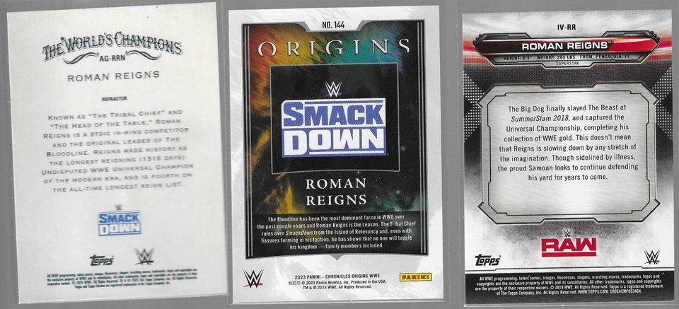 ROMAN REIGNS 2025 Topps AGG - 2019 Topps WWE RAW - 2023 Origins /199 ...