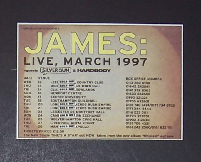 James Whiplash Tour 1997 Mini Poster Type Concert Ad, Promo Advert | eBay