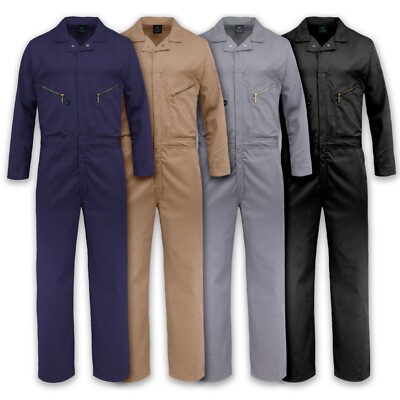 Men's Coverall Long Sleeve Jumpsuit Cotton Blend Zipper Front Pockets ...