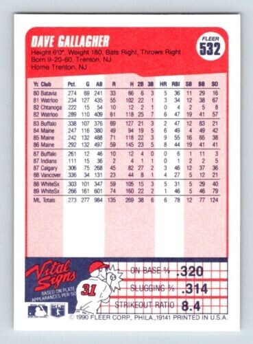 1990 Fleer Dave Gallagher Chicago White Sox #532 | eBay