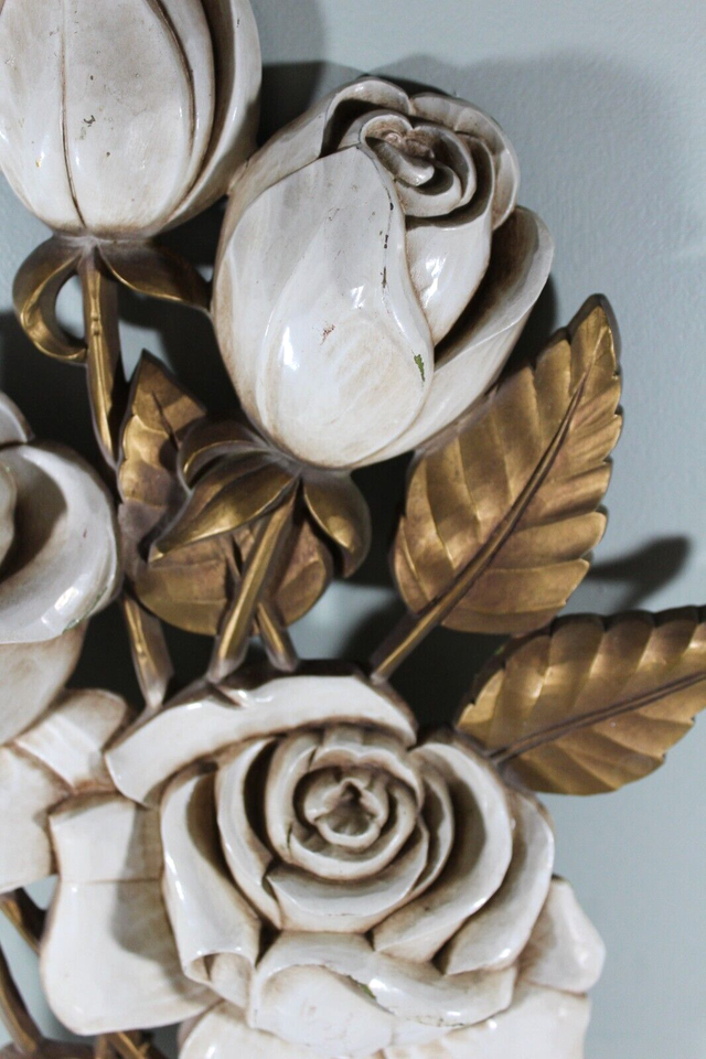 Syroco White Roses Flower 3D Wall Plaque Vtg A-4460 Gold Leaf Homco Art ...