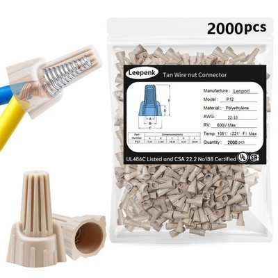 2000PCS Tan Wire Nuts Connectors P12 22-10AWG Twist Wire Caps ...