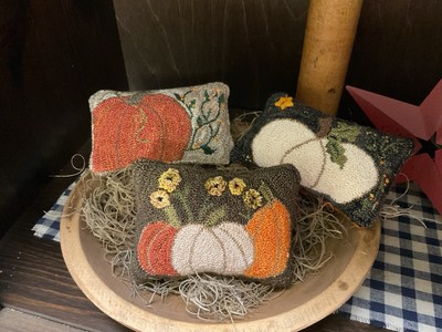 Primitive Rustic Punch Needle Bowl Fillers Fall Pumpkins 4.5”W | eBay