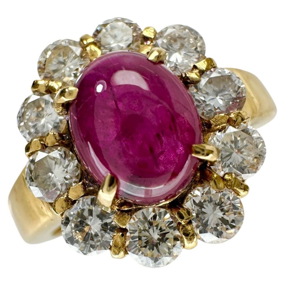 US 6 Cabochon Ruby 1.66ct diamond 1.00ct Ring K18 Gold 5.9g Women | eBay