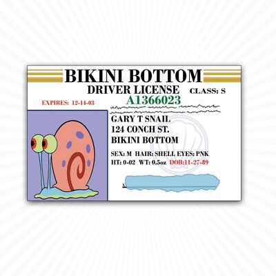 Gary Spongebob Driver License Sticker Holographic Waterproof Vinyl ...