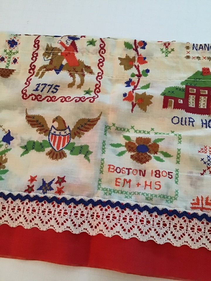 2 Pair Vintage Colonial America Valances Kitchen Sampler Eagle, Red ...