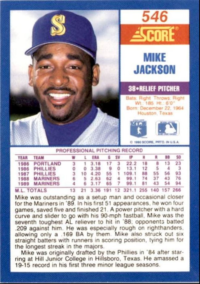 1990 Score Mike Jackson Seattle Mariners #546 | eBay