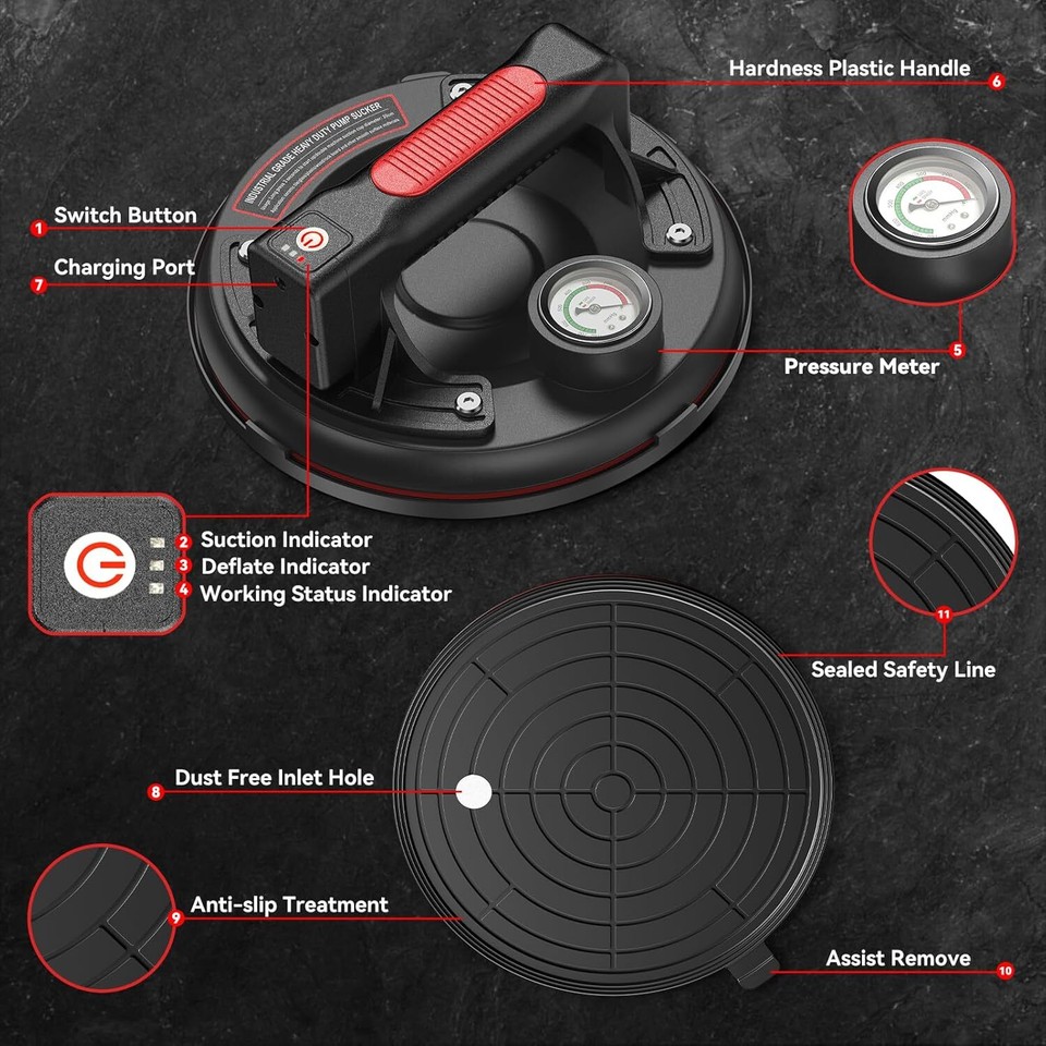 Avhrit Electric Suction Cup Lifter 500lbs 8'' Vacuum Suction Cup Lift ...