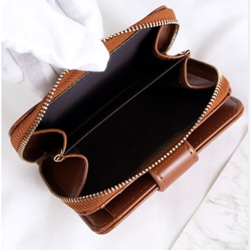 Women's Leather RFID Small Snap Wallet Credit Card Billfold Zipper Coin ...