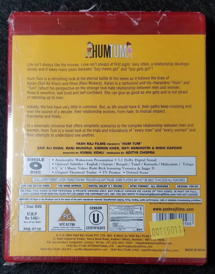 Hum Tum (2004) DVD Bollywood w/ English Subtitles - NEWSEALED ...