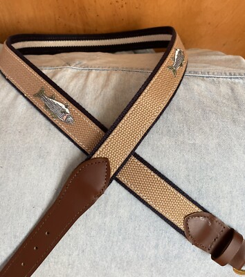 Striped bass web belt with leather tabs size 40 made in USA | eBay