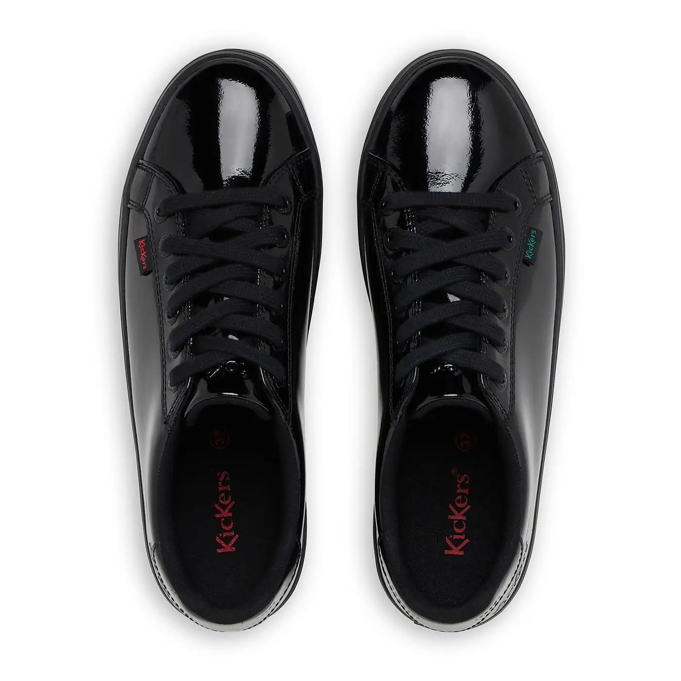 Kickers Black Patent Leather School Shoes Womens Girls Tovni Stack ...