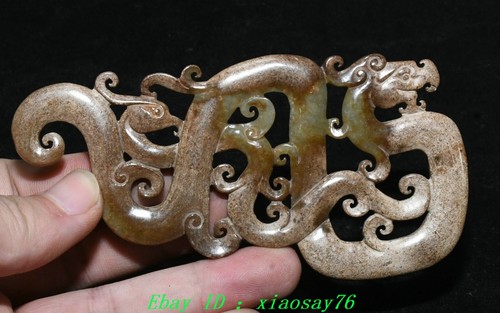 3.7''Old Han Dynasty Hetian Jade Dragon Head Phoenix Tail Yubi Yu Bi ...