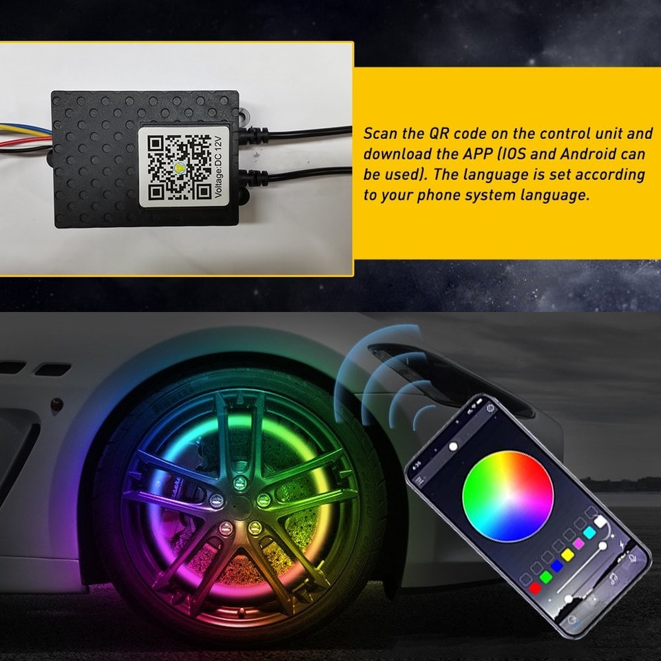 LED Wheel Ring Light RGB Rim Lighst Lamp APP Remote Control Waterproof ...