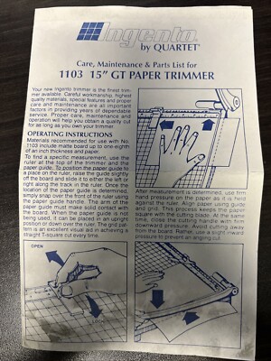 Quartet Ingento GT15" Model 1103 Guillotine Paper Cutter Trimmer ...