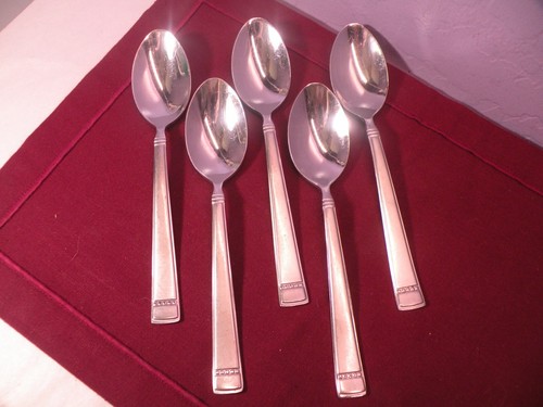 Set Of 5 Wallace LEAH FROST Frosted Stainless Flatware Oval SOUP SPOONS 7 3/4" C | eBay