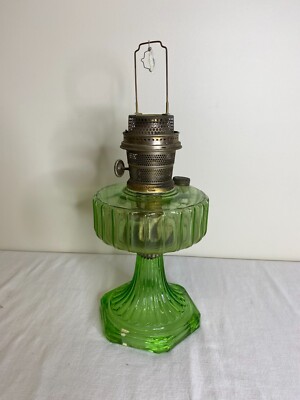 Vintage Aladdin Green Glass Oil Lamp | eBay
