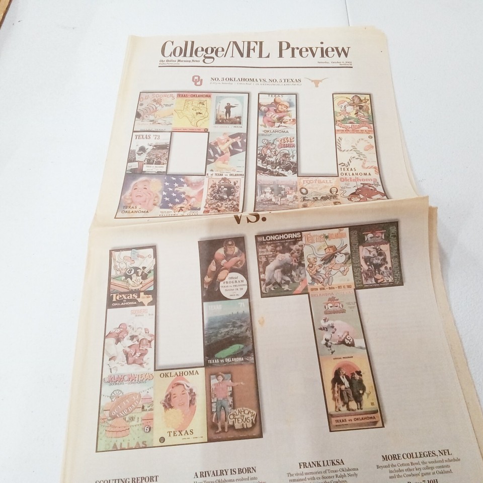 Dallas Morning News Sports Day Oct. 6 2001 OU Sooners Texas Longhorns ...