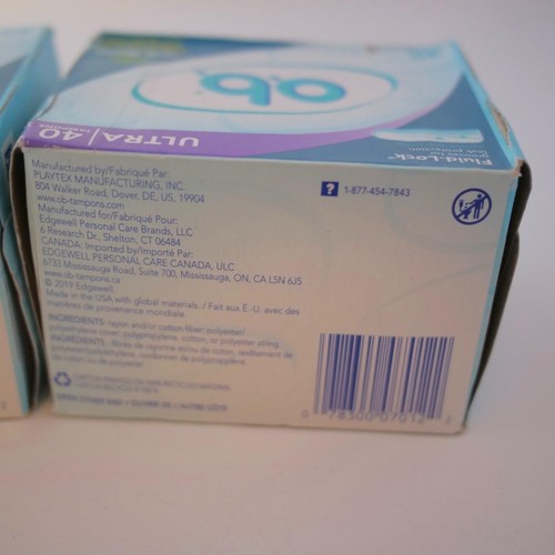 2 Boxes O.B. Ultra Tampons 40 Ct Total of 80 No Applicator Fluid Lock ...