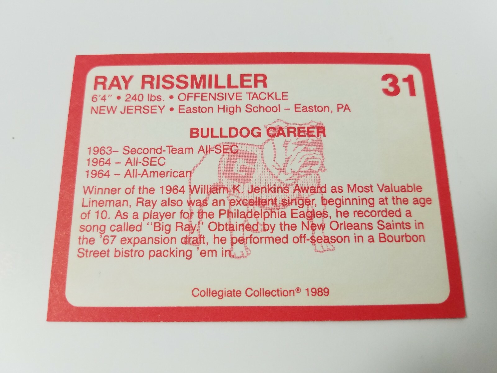 Ray Rissmiller Georgia Bulldogs UGA Dawgs 89 Collegiate Collection ...