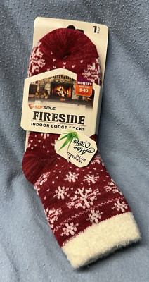NWT SofSole Fireside Indoor Lodge Socks Aloe Infused Red Snowflake Warm Sz 5-10 | eBay