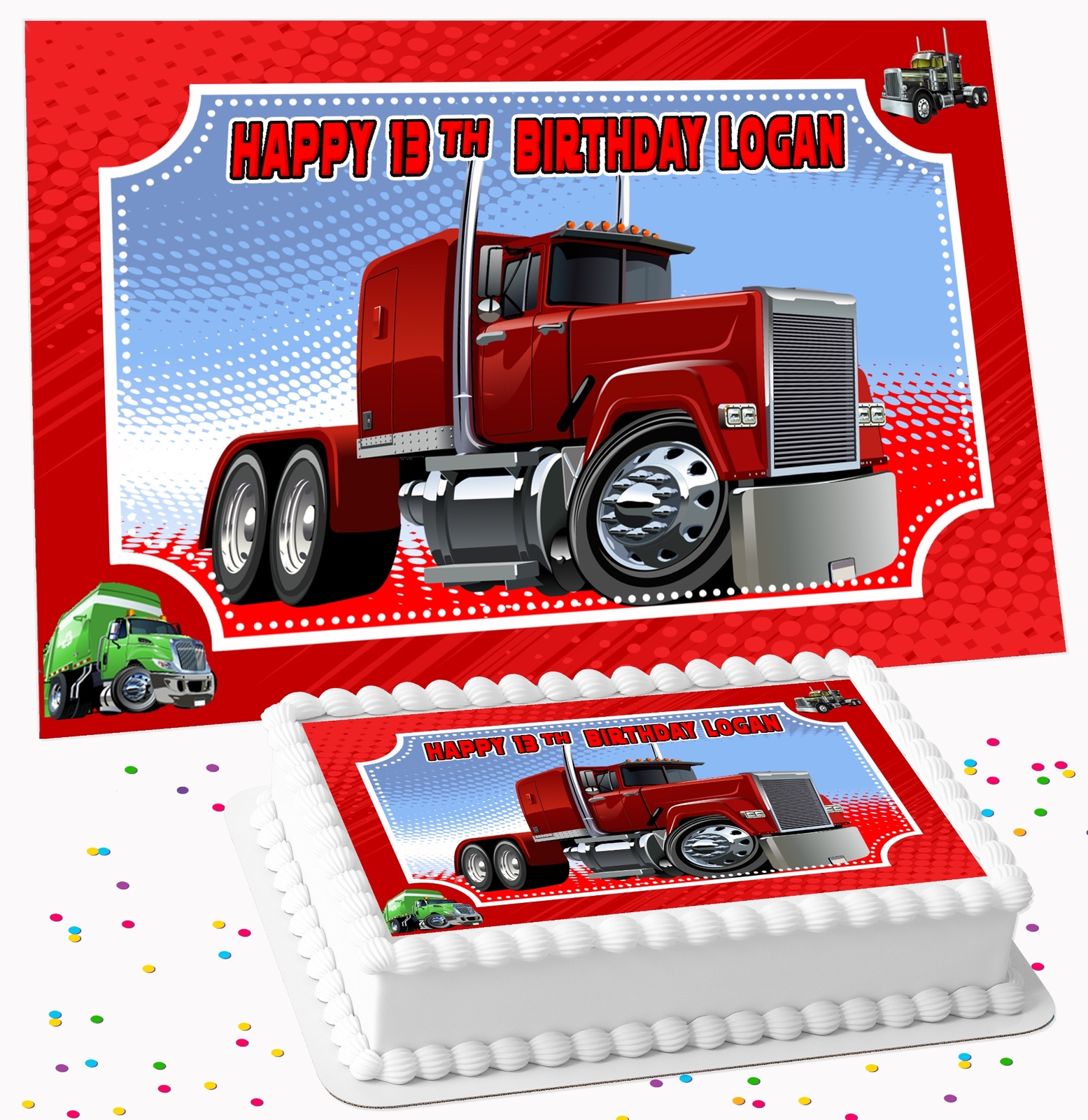 TRUCK LORRY BIRTHDAY PARTY PERSONALISED ICING EDIBLE COSTCO CAKE TOPPER ...