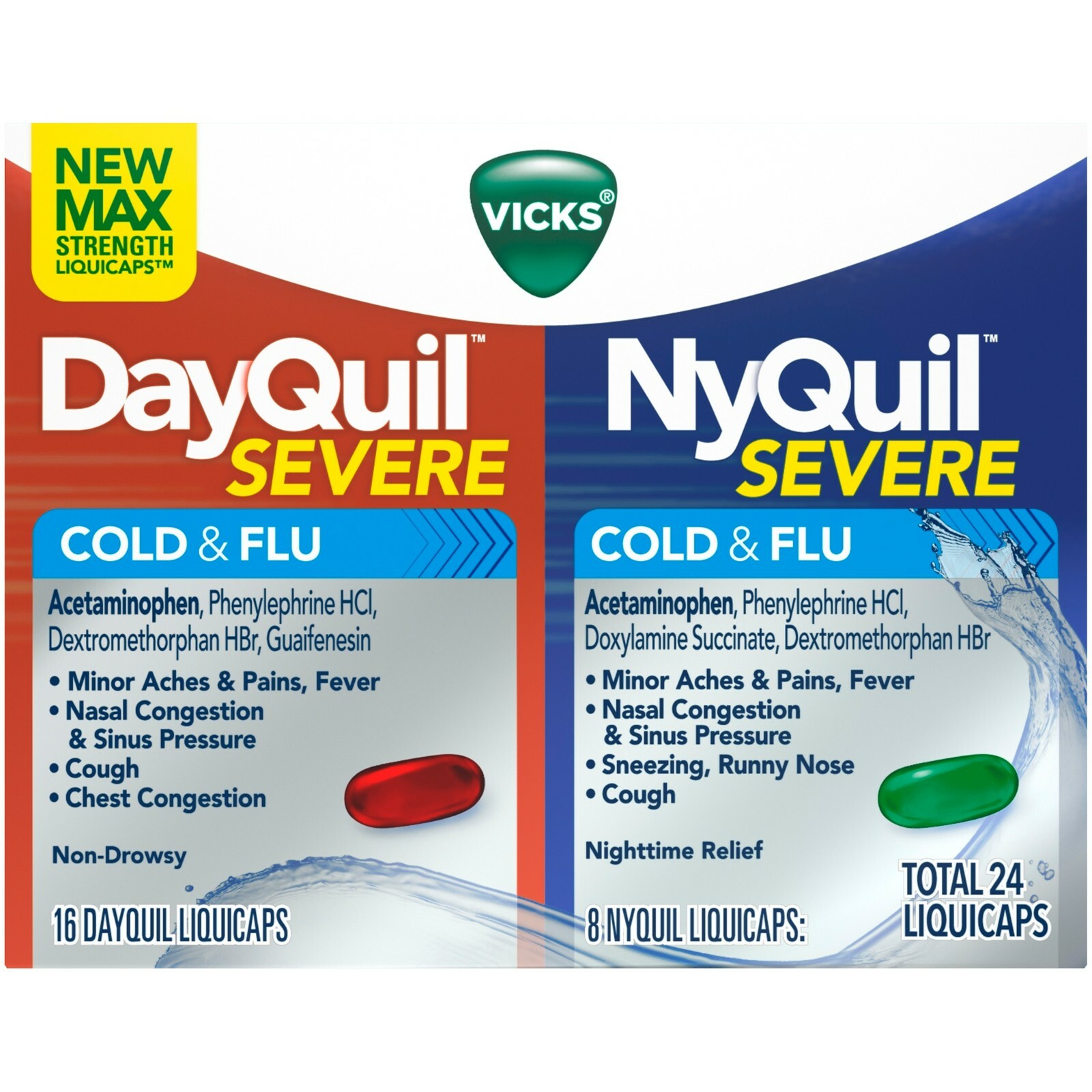 Vicks DayQuil + NyQuil Severe Cough, Cold & Flu Relief LiquiCaps 24 ct ...
