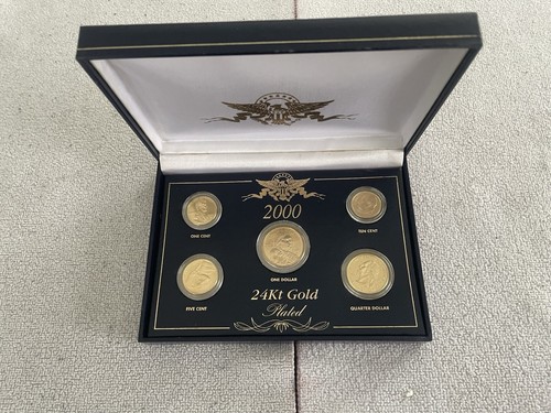 2000 Uncirculated 5 Coin Set 24kt Gold Plated Original Box | eBay