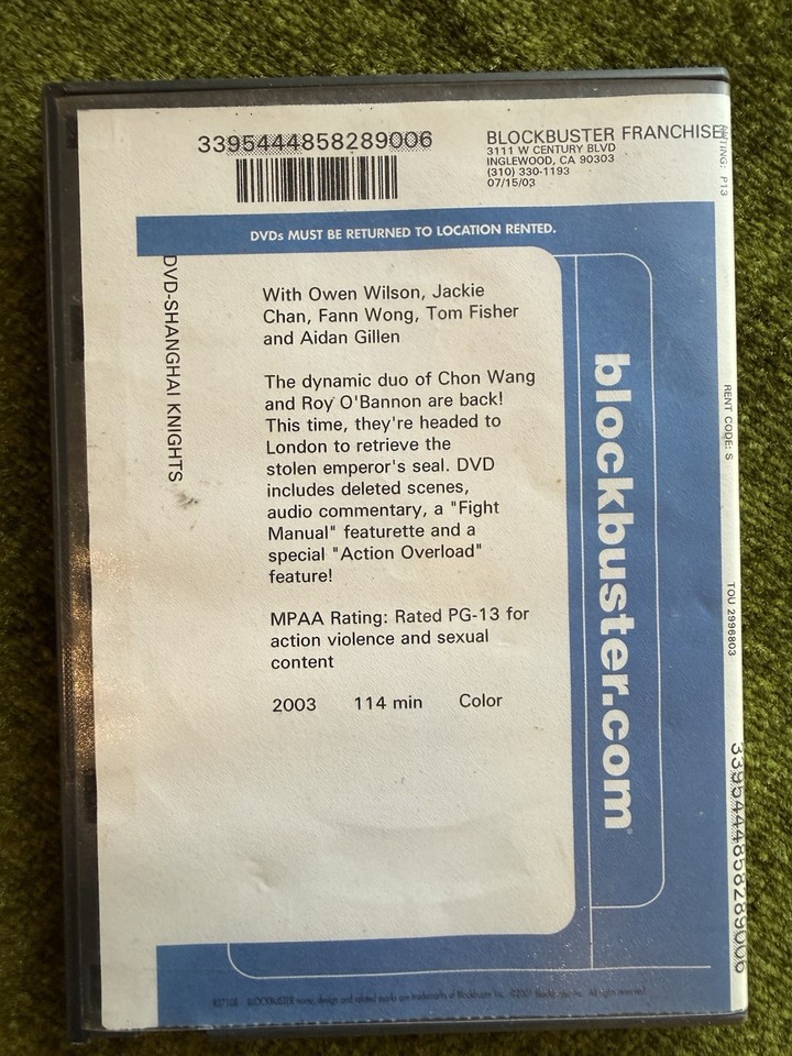 RARE Y2K Blockbuster Video DVD Movie Rental Case W/ Shanghai Knights ...