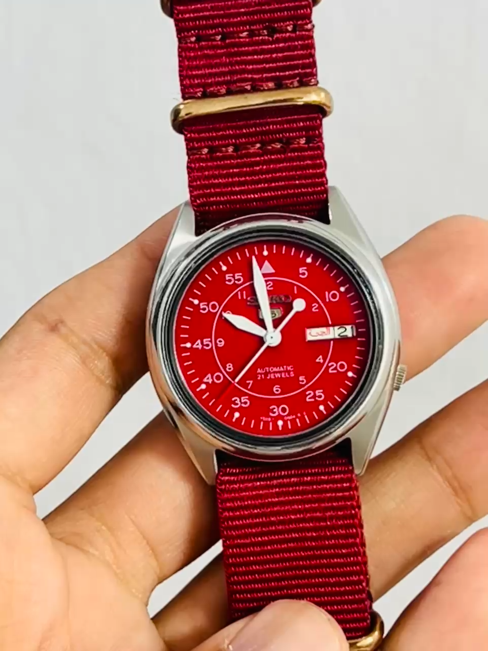 SEIKO 5 Automatic RED Dial & RED Strap Men's Vintage Watch | eBay