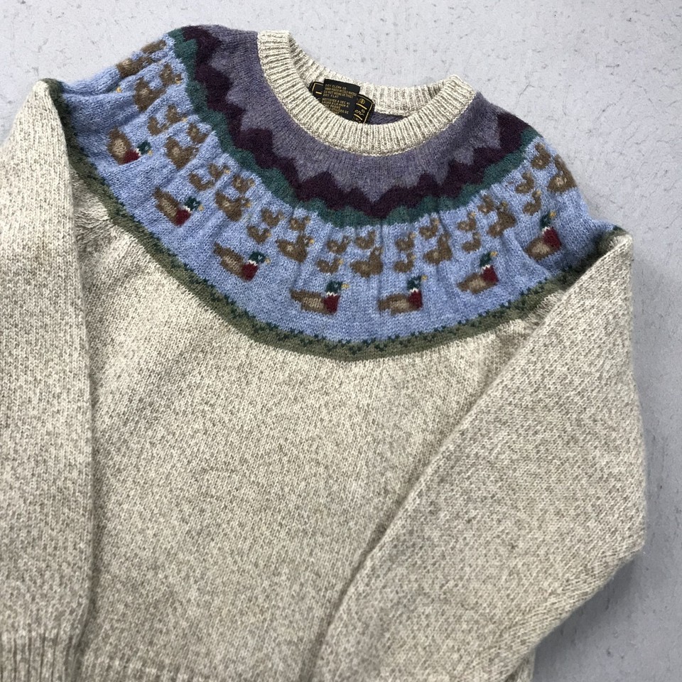 VINTAGE Eddie Bauer Sweater Womens Medium Beige Wool Grandma Sheep Knit ...