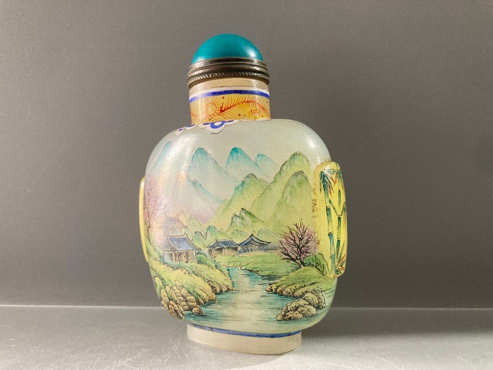 Collect Chinese old coloured glaze hand color painting Landscape snuff ...