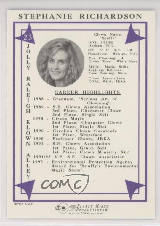 1992 Planet Mirth Productions Clown Collector's Series Snuffy #23 0b5 ...