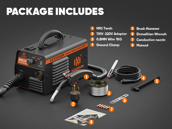 145Amp Mini MIG Welder 110V/220V MIG Welding Machine Gasless Flux Core ...