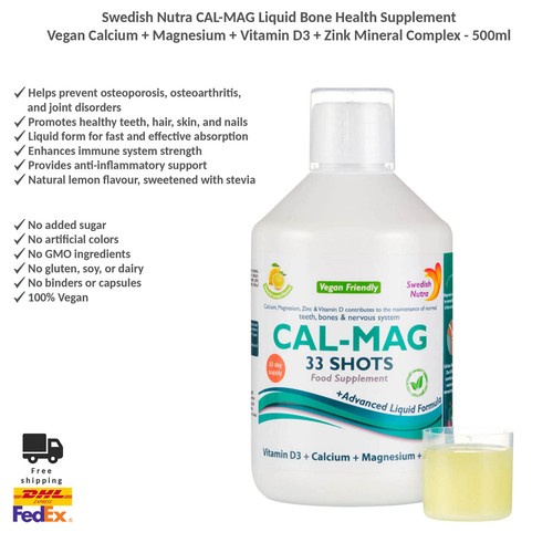 Swedish Nutra CAL-MAG Liquid Calcium Magnesium Zinc Vitamin D3 ...