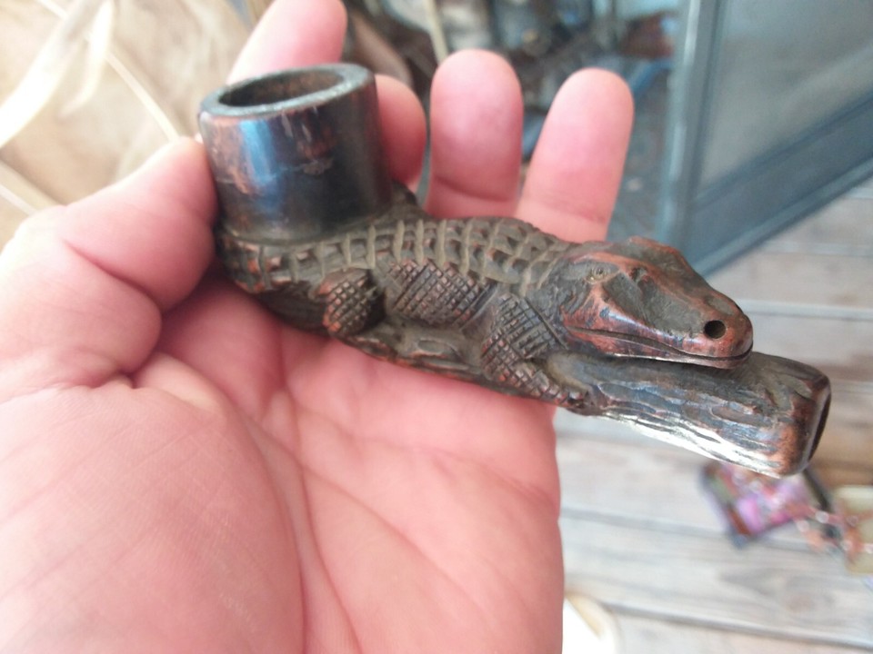 Vintage Hand-Carved Alligator/Crocodile Marxman Wood Pipe Tobacciana ...