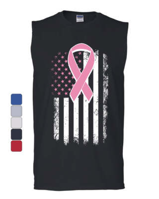 Pink Ribbon Distressed Flag Muscle Shirt Breast Cancer Awareness | eBay