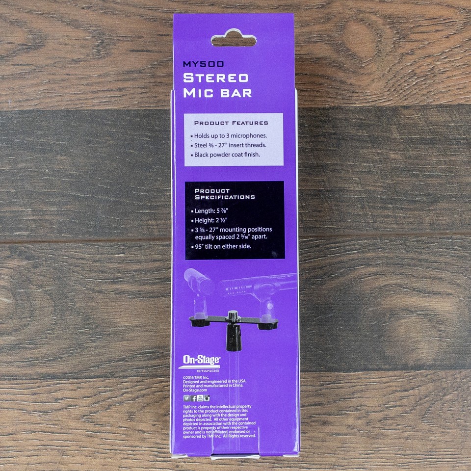 On-Stage MY500 Stereo Mic Bar Microphone Mount Holds Up To 3 Mics At ...