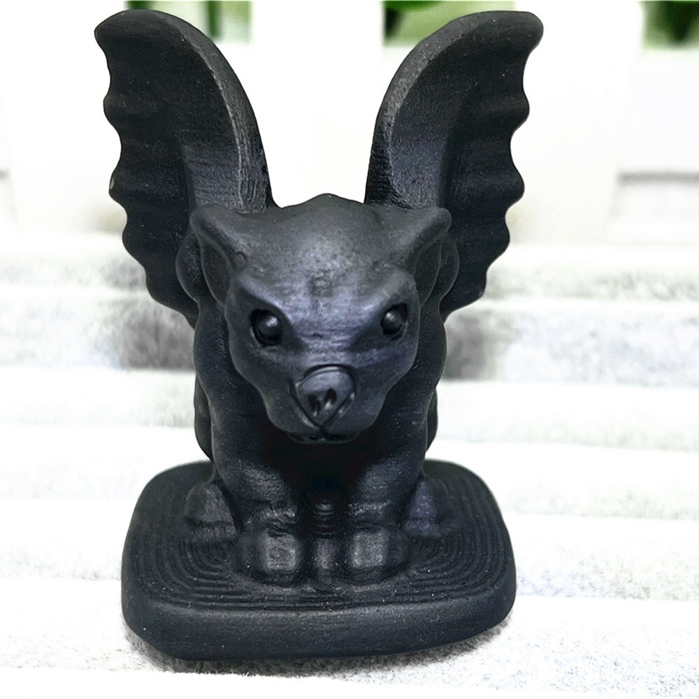 2.4" Natural Obsidian Gargoyle Skull Crystal Quartz Gargoyle Healing 1 ...