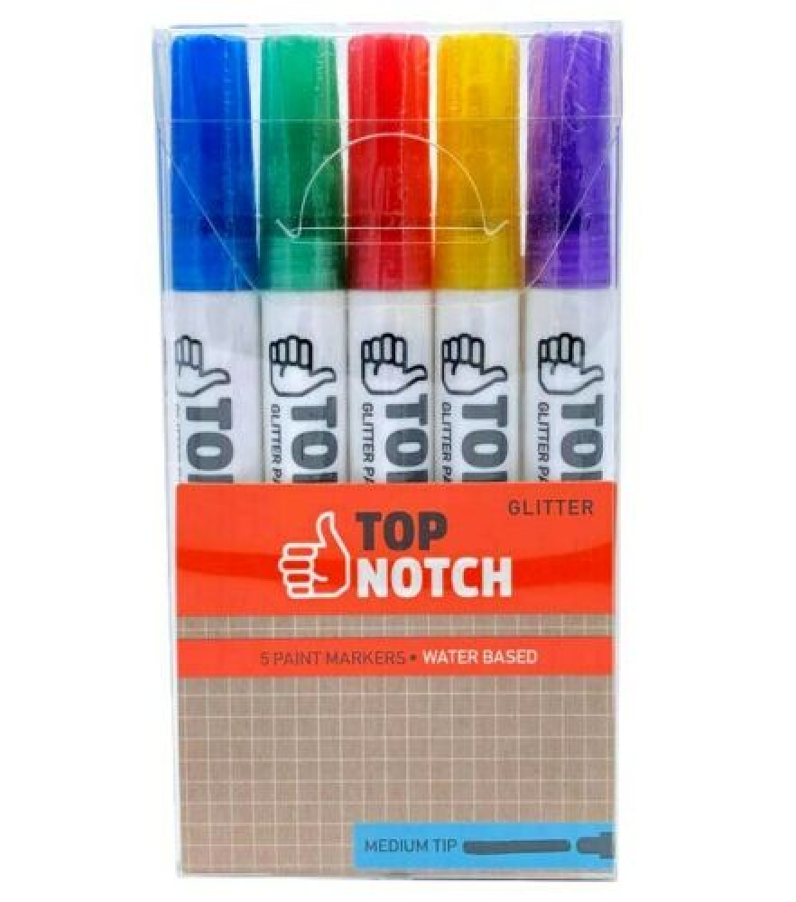 Top Notch Glitter Paint Markers 5 Colors Medium Tip Water Based 1737 ...