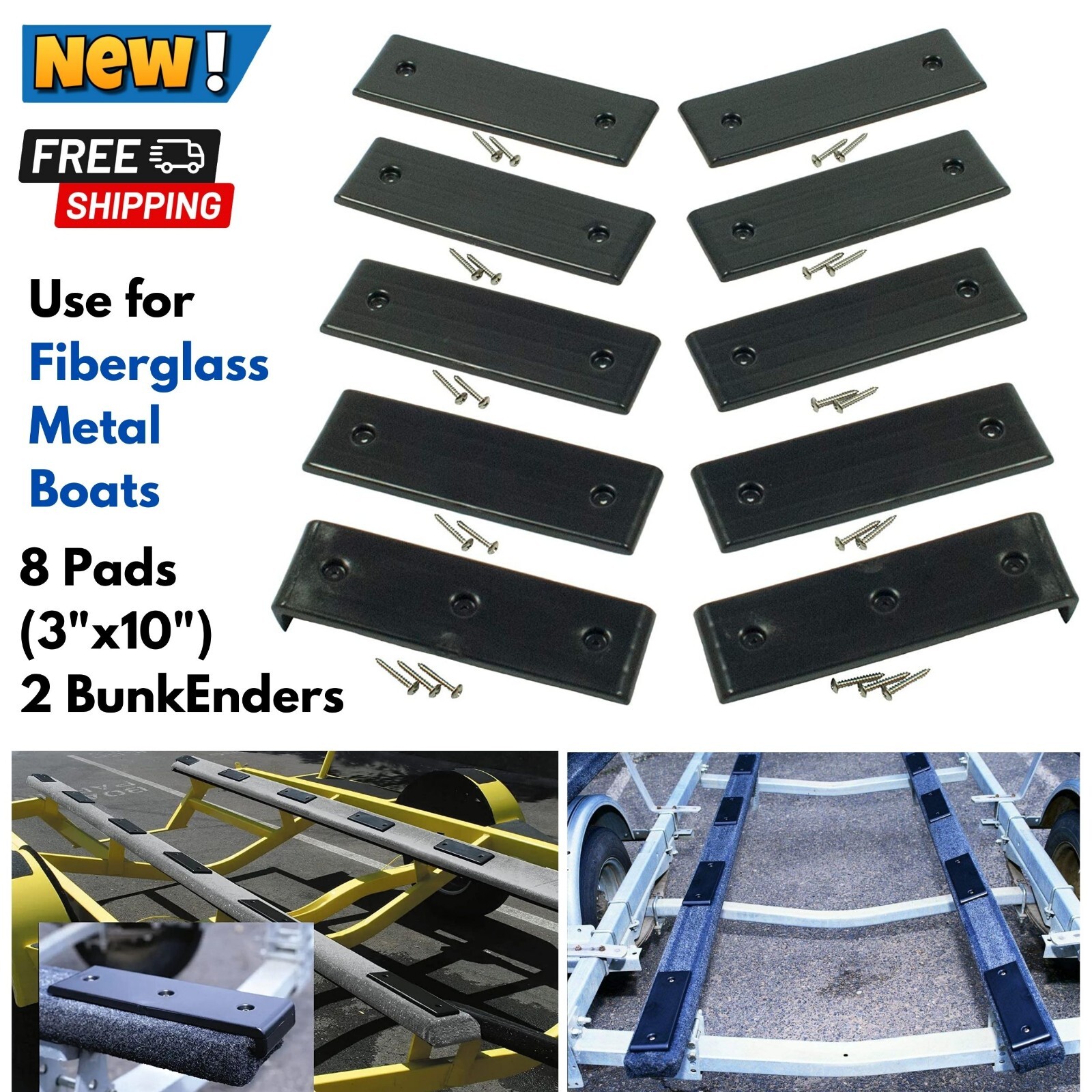 Slide Trailer Pads Bunk Glides Loading/Unloading Metal Fiberglass Boat ...