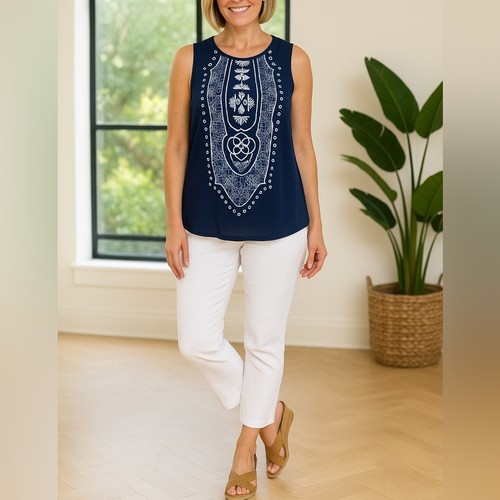 Dana Buchman Blue/White Sleeveless Camisole Blouse Shirt Top | eBay