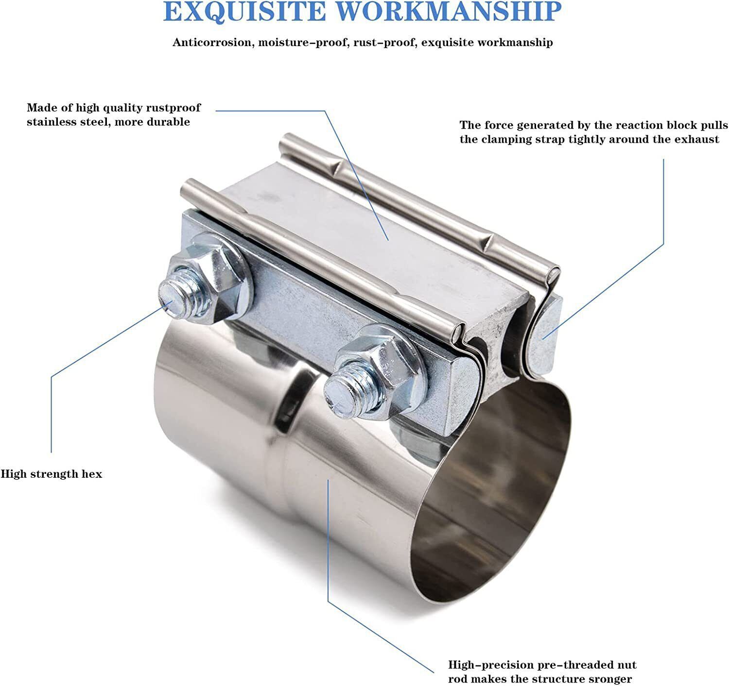 2.5" Stainless Exhaust Band Clamp Step Lap Joint Clamps for Catback ...