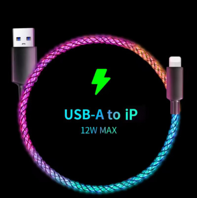 3 Feet USB Type C to IPhone RGB Light Up Data Cable 12W Charging Cable ...