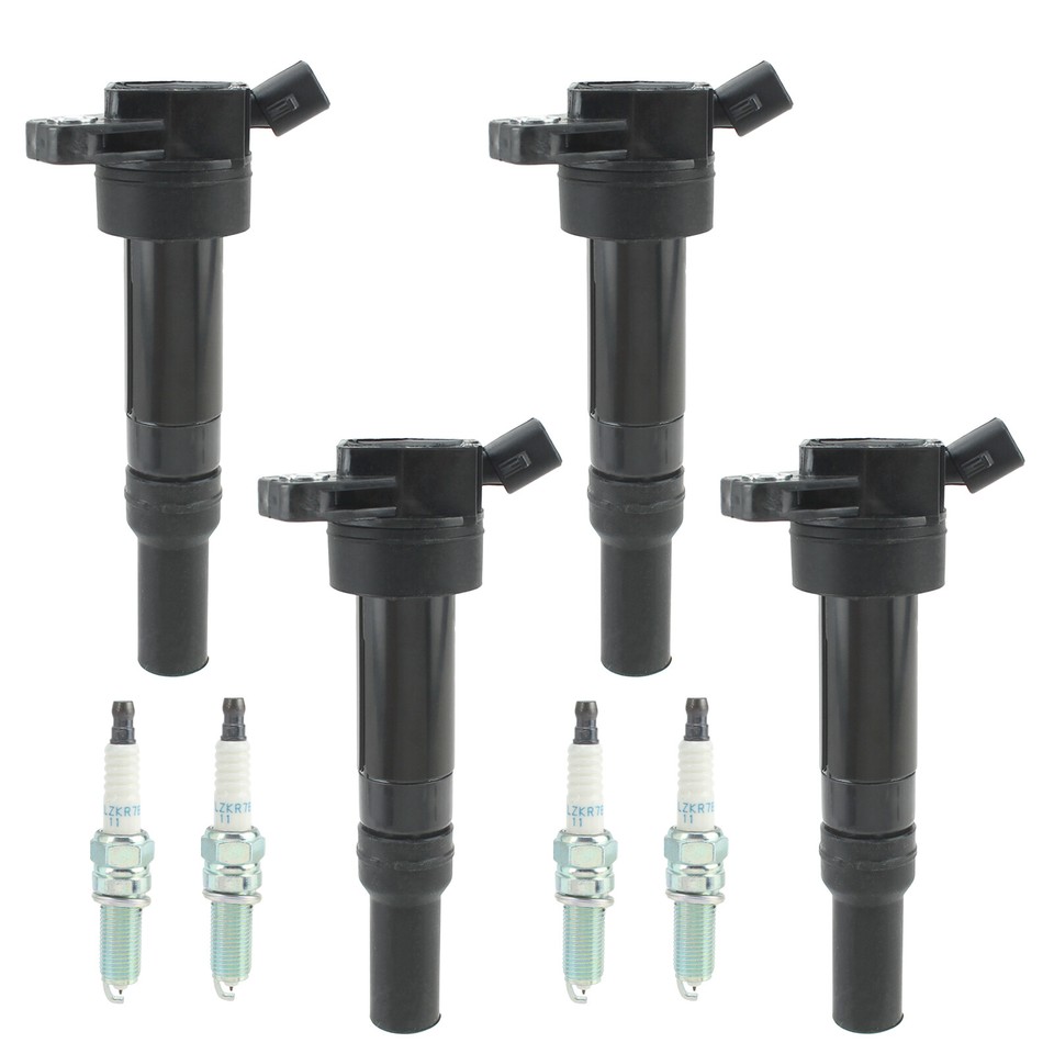 4X Spark Plug + 4X Ignition Coil For Hyundai Elantra Tucson Kia Forte ...