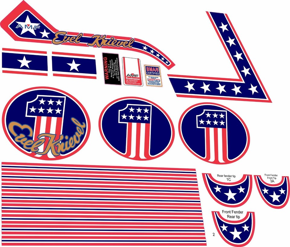 Evel Knievel Bicycle AMF BMX Bicycle Decal Huffy Reproduction Set | eBay