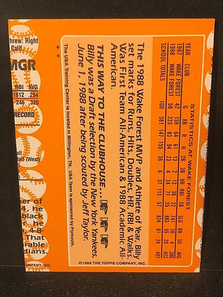 BILLY MASSE 1988 Topps Traded USA ERROR Miscut BACK Part FRANK ROBINSON ...