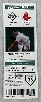 MLB 2013 06/19 Tampa Bay Rays at Boston Red Sox Ticket-Jeremy ...
